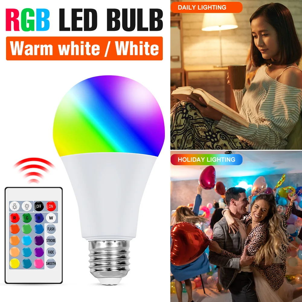 RGB LED Light Bulb E27 16 Colors Dimmable IR Remote Control Color ...