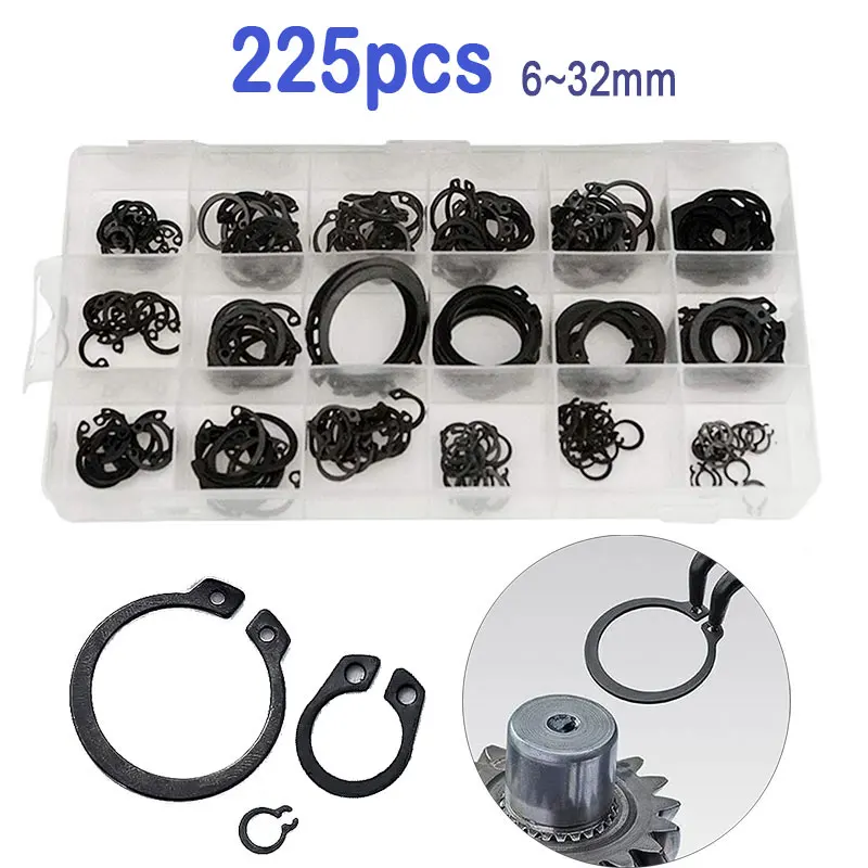 225Pcs-Circlips-Snap-Ring-External-Retaining-Clamps-Rings-Set-Washer ...