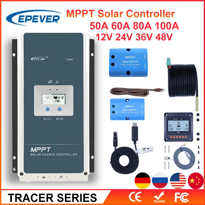 EPEVER MPPT Solar Charge Controller Backlight Tracer 100A 80A 60A 50A ...
