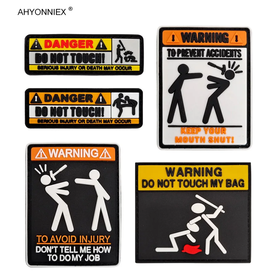 1pc 3d Warning Sign Pvc Rubber Patch Military Tactical Morale Diy ...