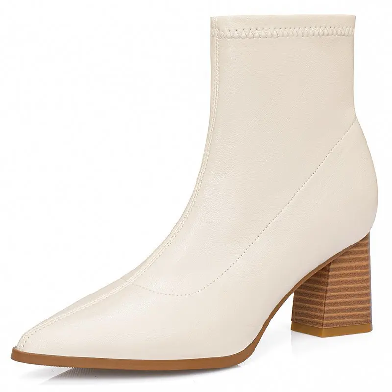White Short Boots Women's Thick Heel Spring and Autumn Single Boots ...