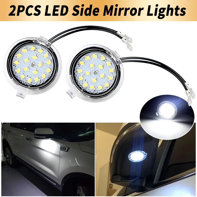 2PCS LED Under Side Mirror Puddle Lights White For Ford Edge Mondeo ...