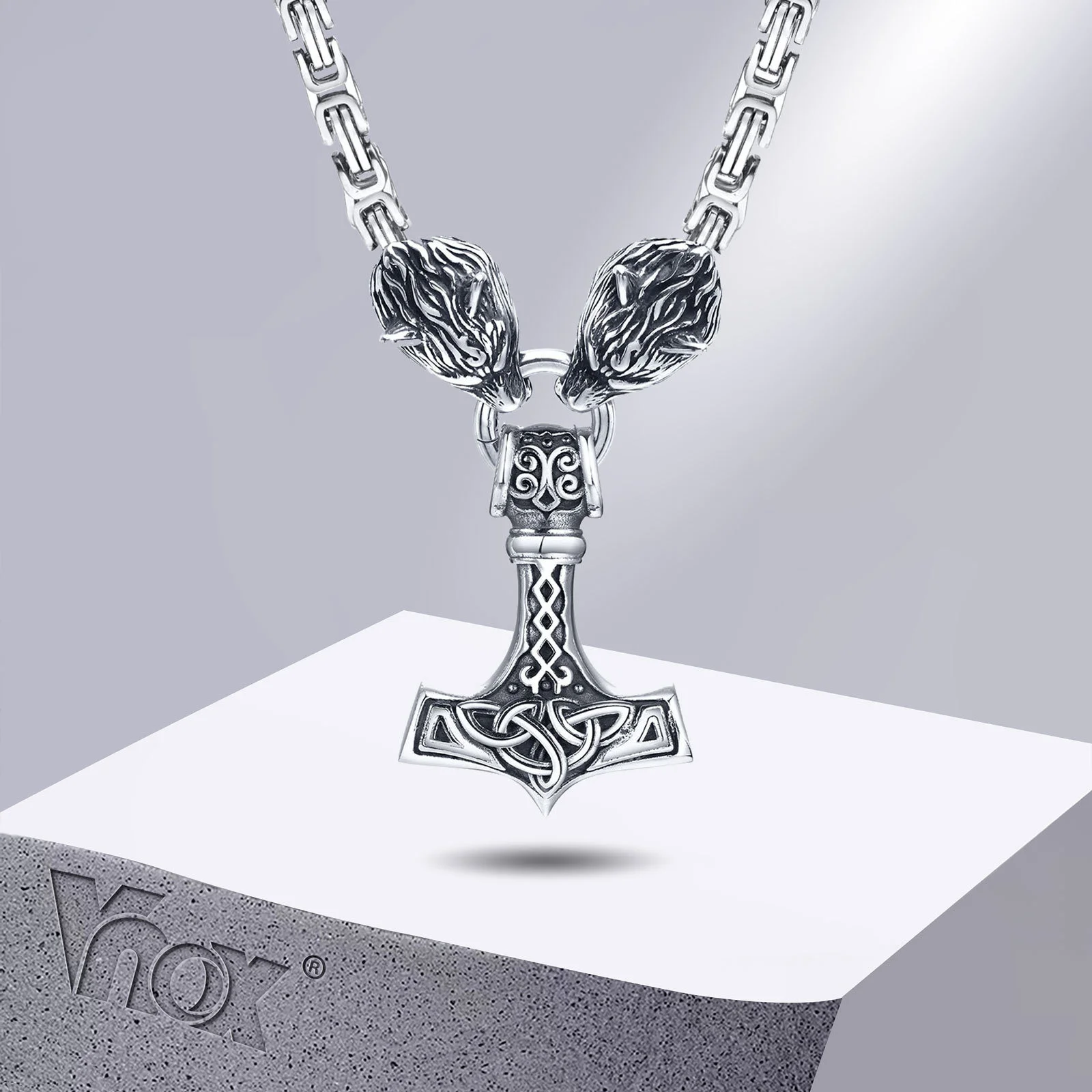 Vnox-Collar-de-martillo-de-lobo-vikingo-grueso-para-hombres-colgante-de ...
