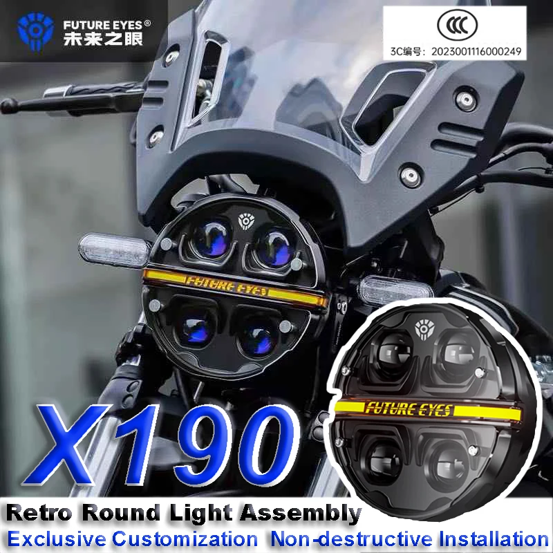 FUTURE EYES X190 Retro Motorcycle Headlight Assembly with DRL Light Non ...