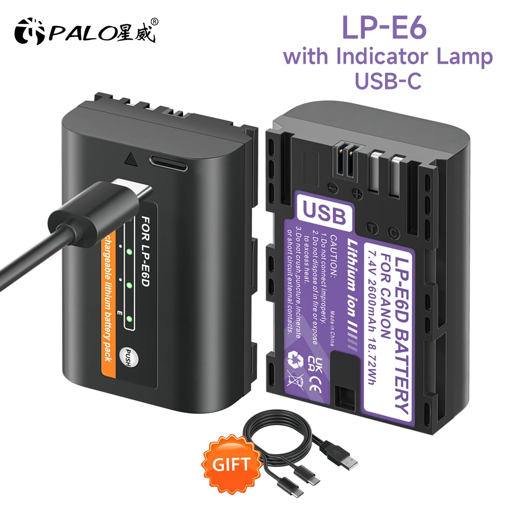 2600mAh-Type-C-LP-E6-LPE6-LP-E6-LP-E6N-Battery-with-Indicator-Lamp-for ...