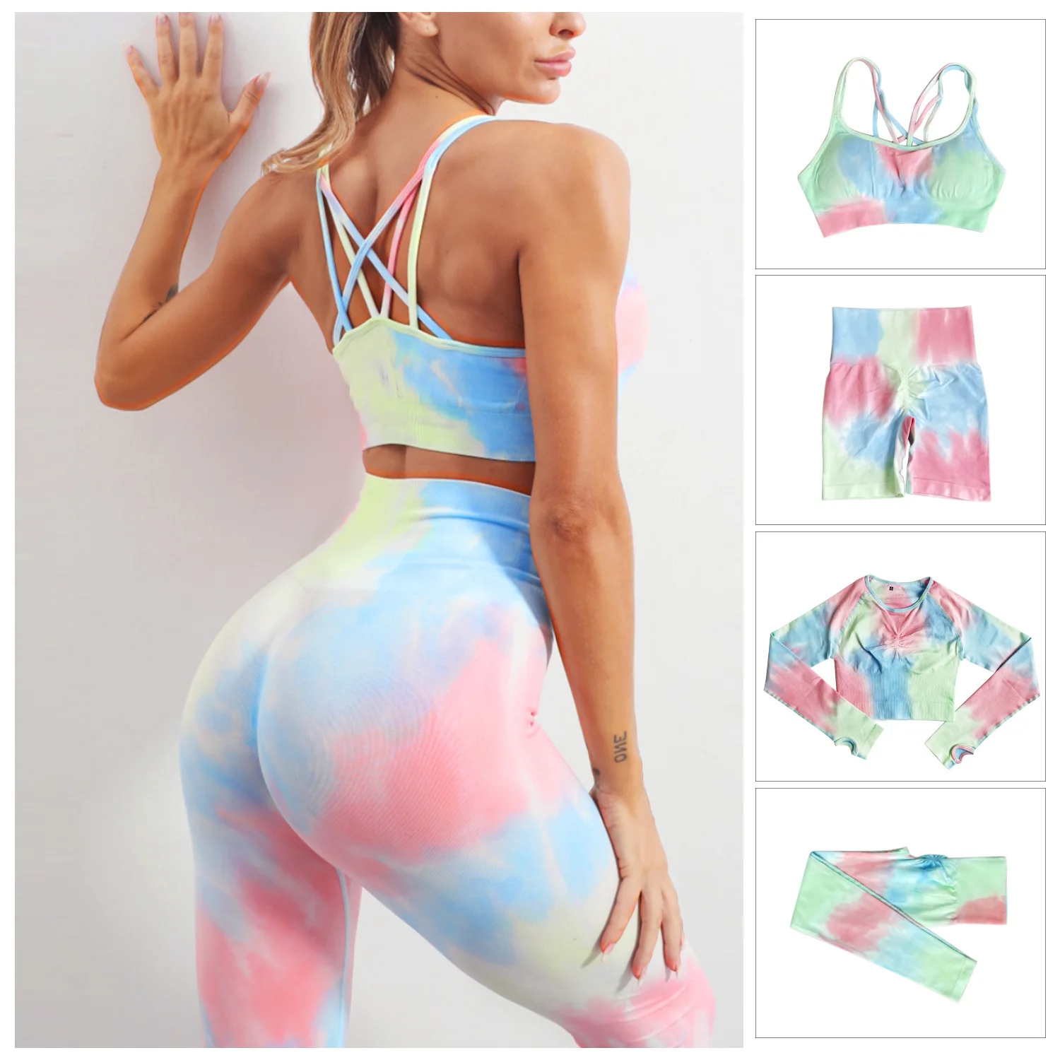 Tie Dyeing Women's Sportswear Yoga Set Workout Clothes Wear Sports Gym Clothing Fitness Legging ...