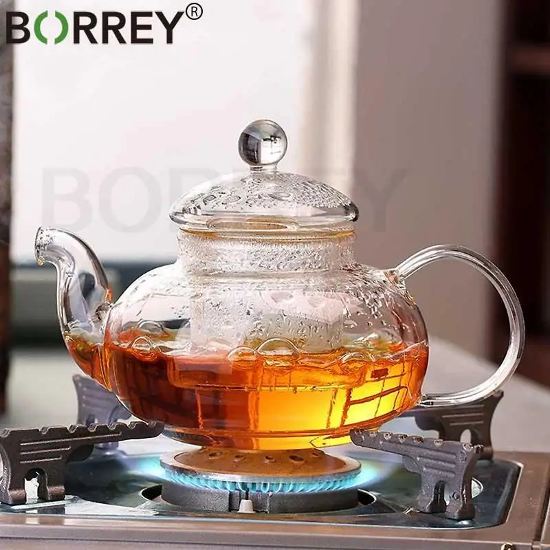 Borrey 유리 차 세트 내열 유리 차 주입기 차 주전자 이중 벽 유리 컵 쿵푸 차 세트 퓨어 주전자 가스 스토브 주전자
