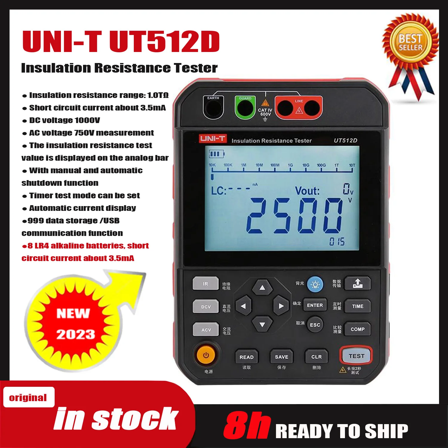 UNI-T UT512D UT512E 2.5KV Insulation Resistance Tester Megohmmeter Ohm ...
