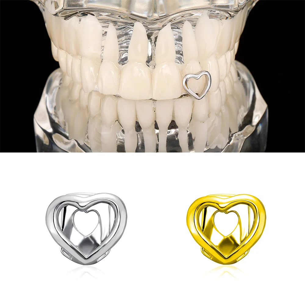 RACHELZ-Simple-Single-Hollow-Heart-Teeth-Grillz-Hip-Hop-Gold-Silver ...