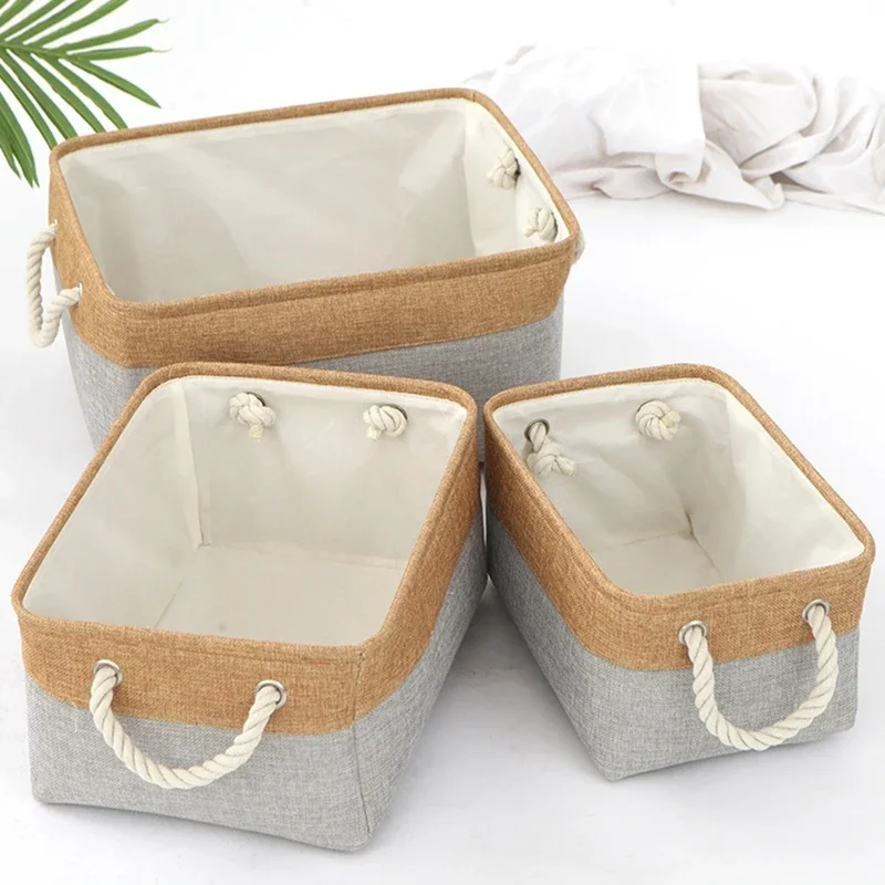 Foldable-Fabric-Storage-Basket-Cotton-and-Linen-Basket-Bag-Reusable ...