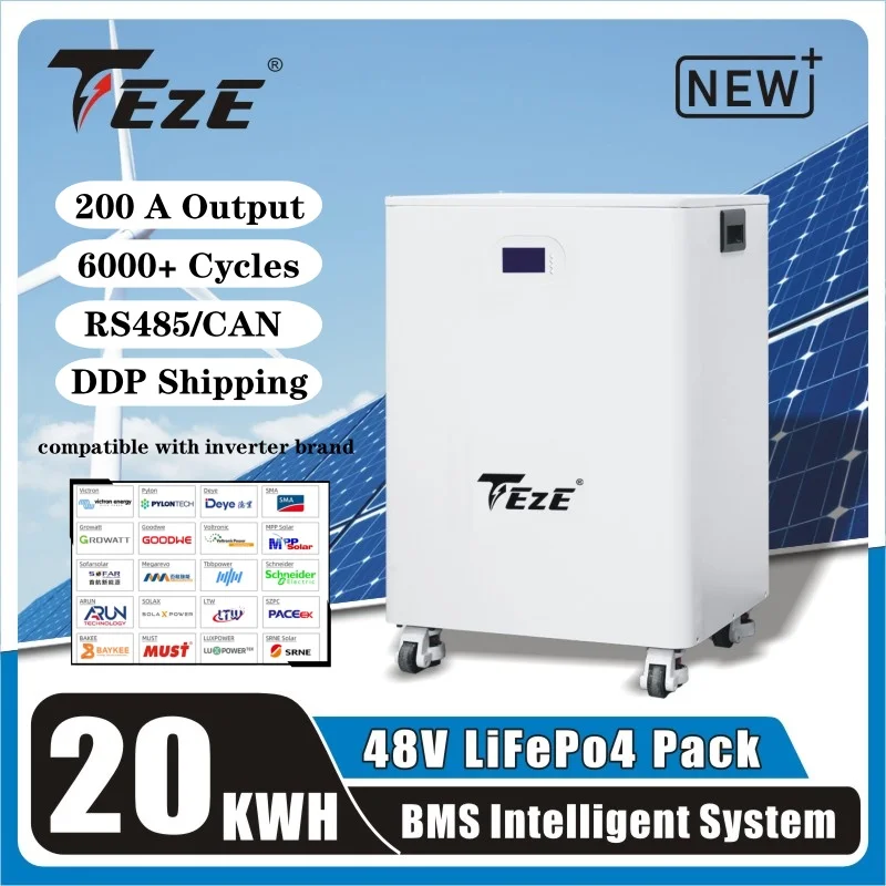 TEZE 20KWH 30KWH 48V 51.2V 400Ah Powerwall LiFePO4 Battery Built-in BMS ...
