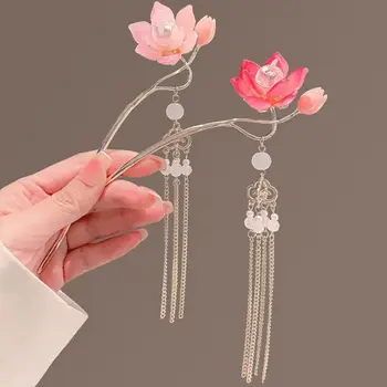Flower Lantern Hairpin Luminescent Glowing Lotus Tassel Hair Stick Hair ...
