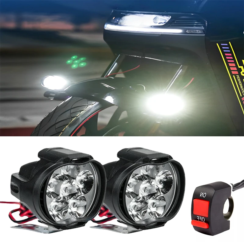 6LED-12V-Motorcycle-Headlights-White-Super-Bright-Working-Front-Light ...