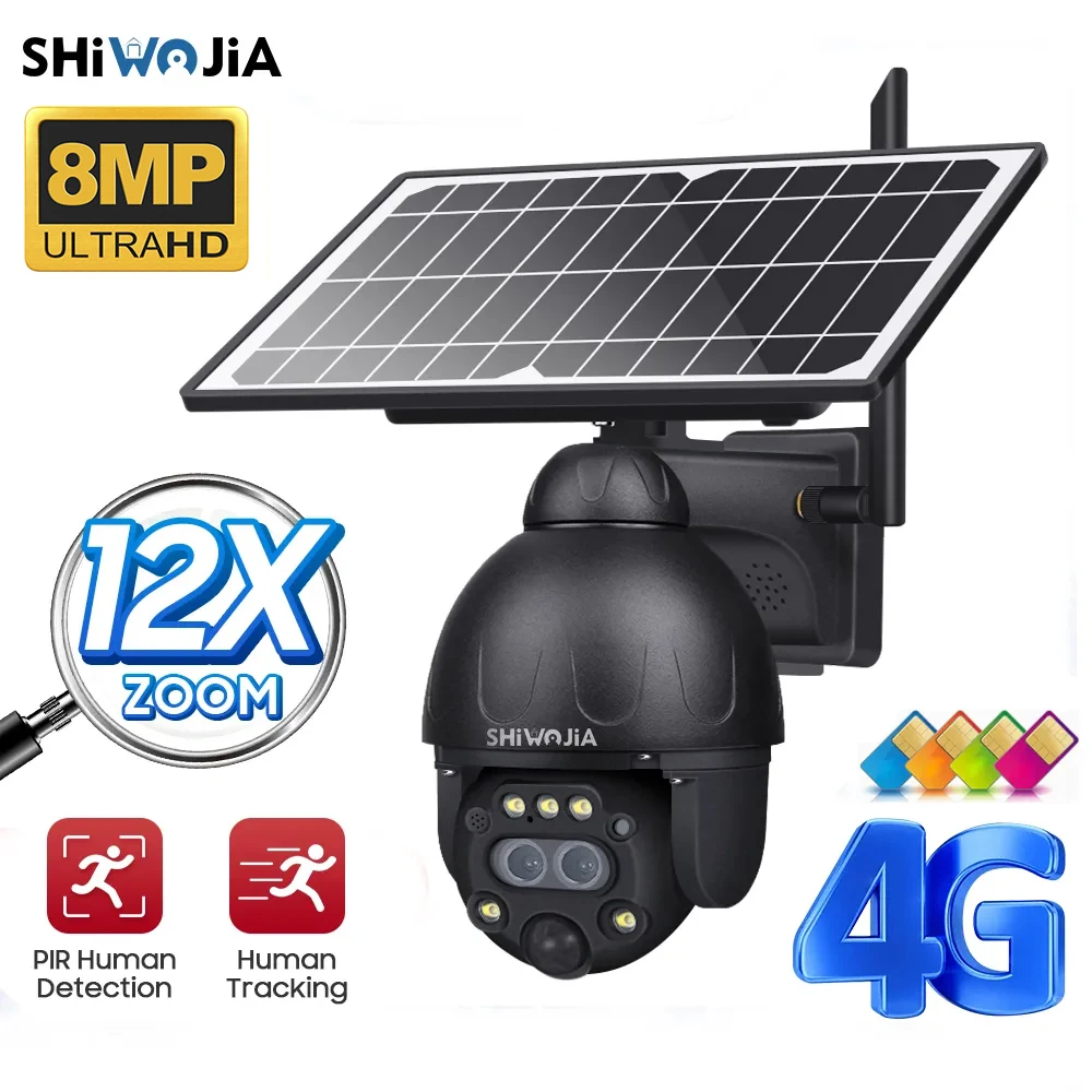 SHIWOJIA-8MP-4K-4G-Solar-Camera-WIFI-Outdoor-12X-ZOOM-Solar-Panel ...