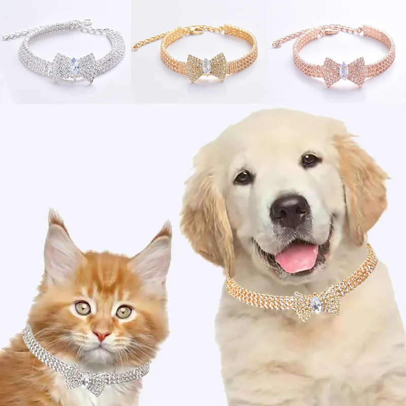 Pet-Diamond-Zircon-Chain-Puppy-Bow-Necklace-for-Dogs-Adjuestable-Cat ...