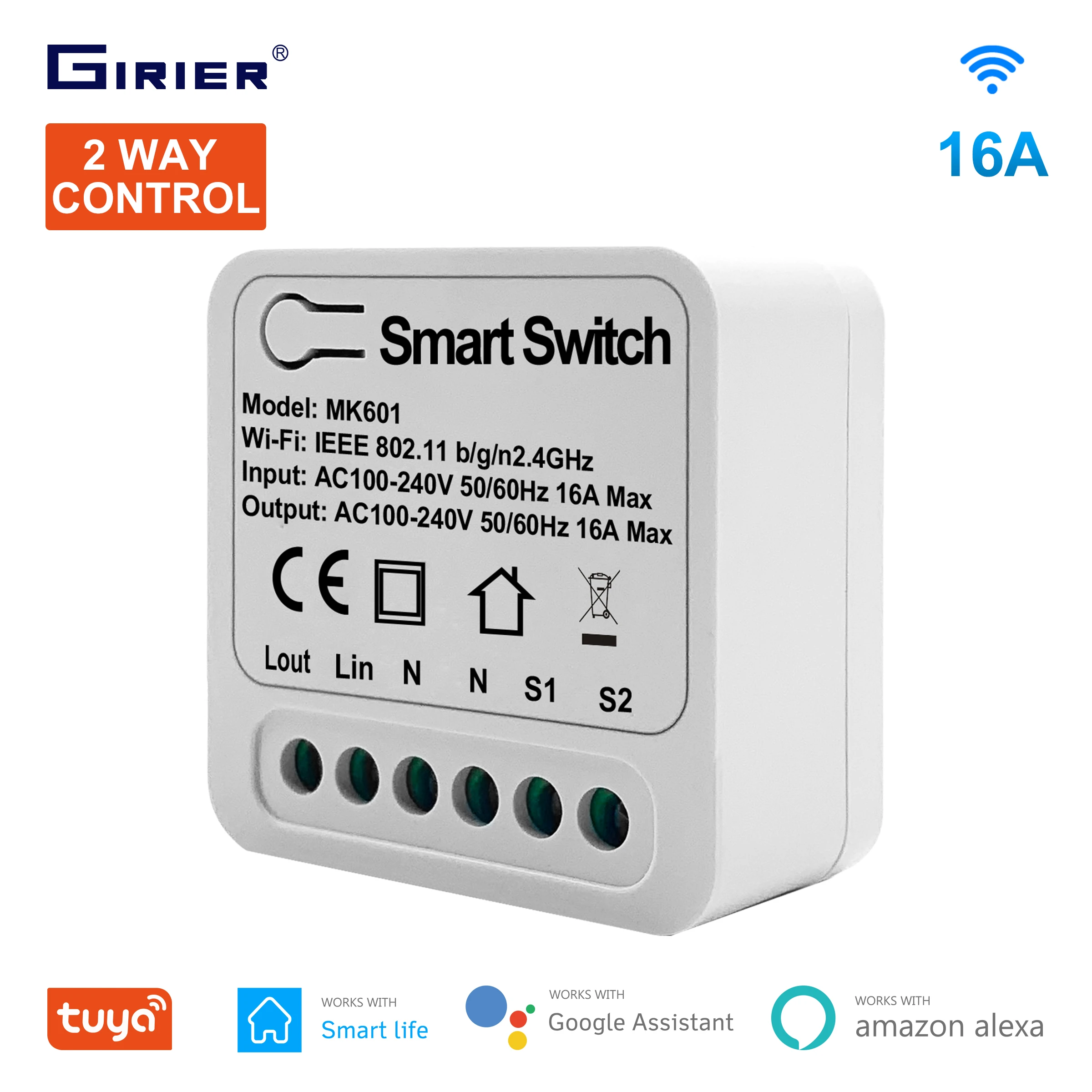 Girier Tuya Wifi Smart Switch Module Support 2 Way Control Smart Home ...