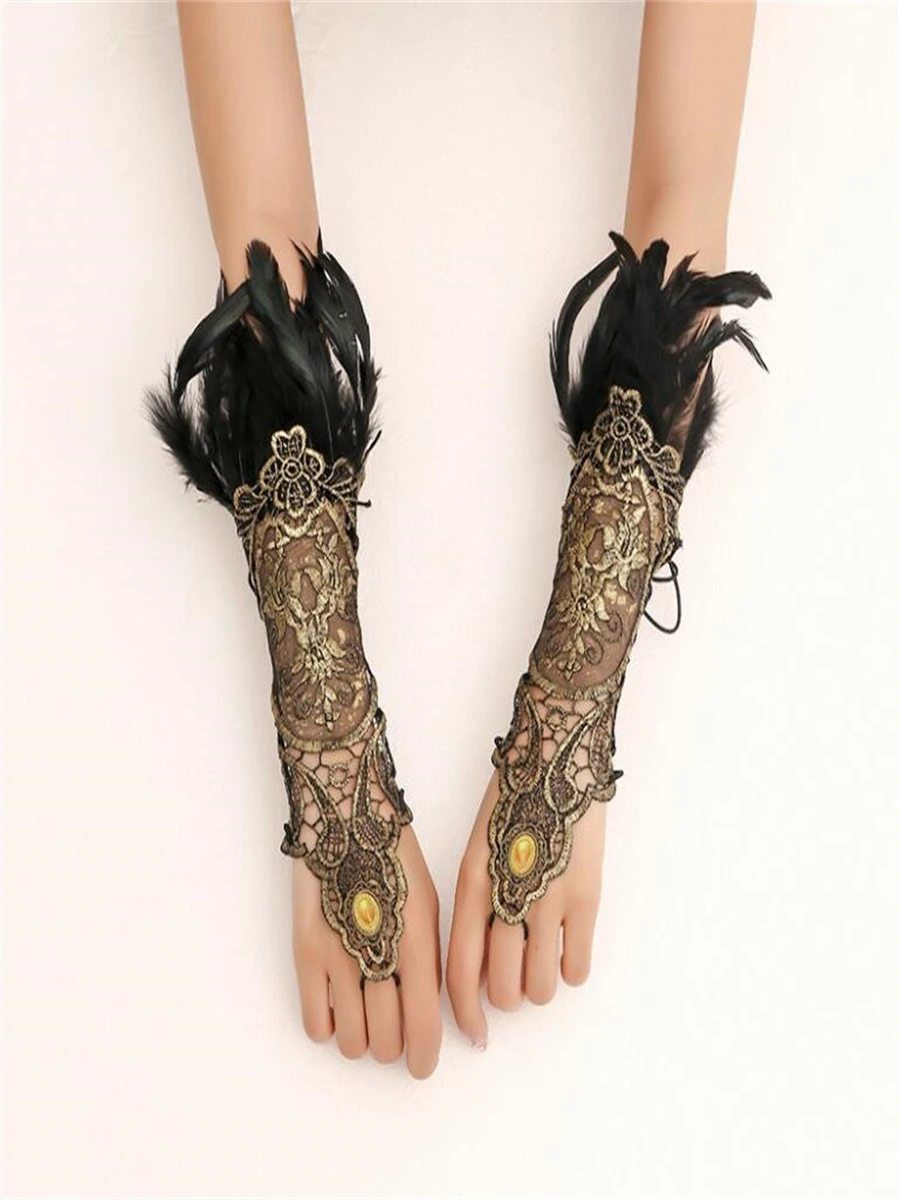 Retro Feather Banquet Bracelet, Golden Lace Arm Chain For Woman ...