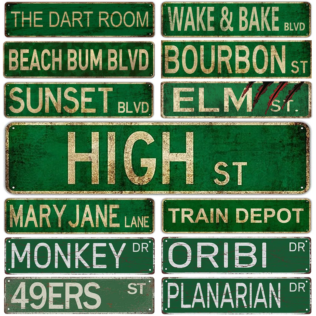 Outdoor Metal Tin Signs Instagram Style High ELM St Street Signs ...