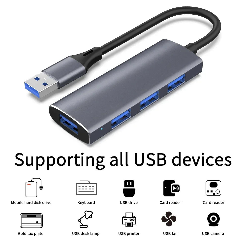 HUB USB tipo C 3,0, adaptador divisor múltiple de 4 puertos OTG para Lenovo, Xiaomi, Macbook Pro ...