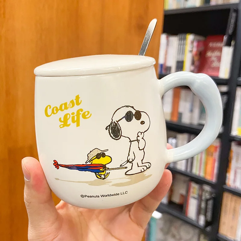 380ml Kawaii Snoopy Peanut Cup Cartoon Home Office Cup With Spoon Lid ...