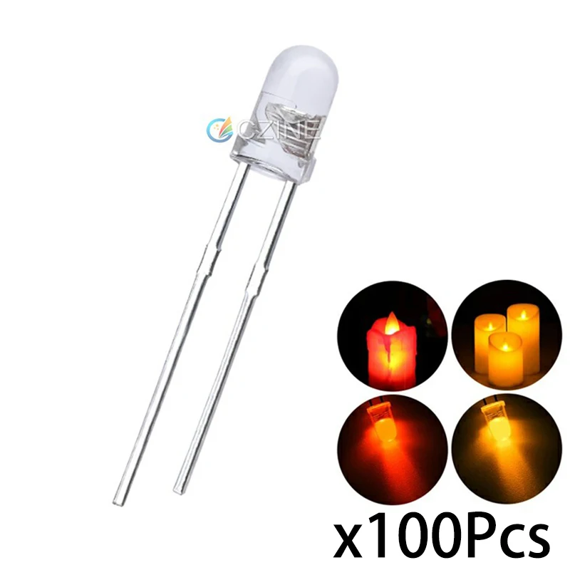 3mm-5mm-Yellow-Flicker-Flickering-LED-Diodes-Candle-Led-Flicking-Lights-Clear-Round-Lens ...