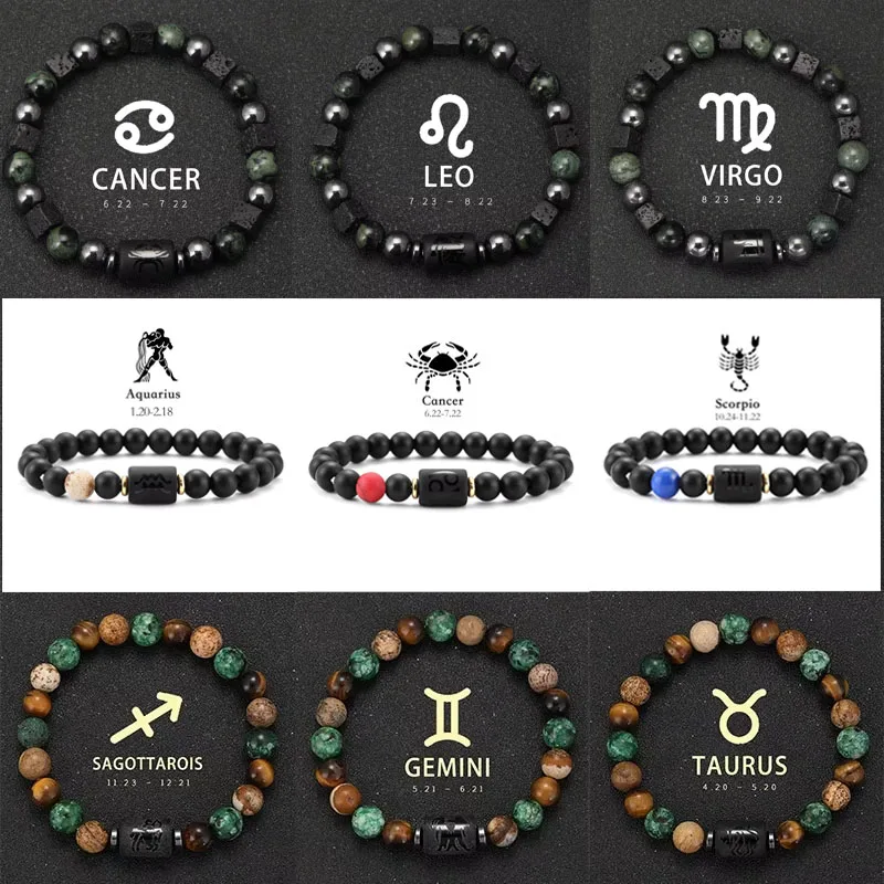 Natural Stone Bracelets 12 Zodiac Signs Taurus Cancer Virgo Pisces ...