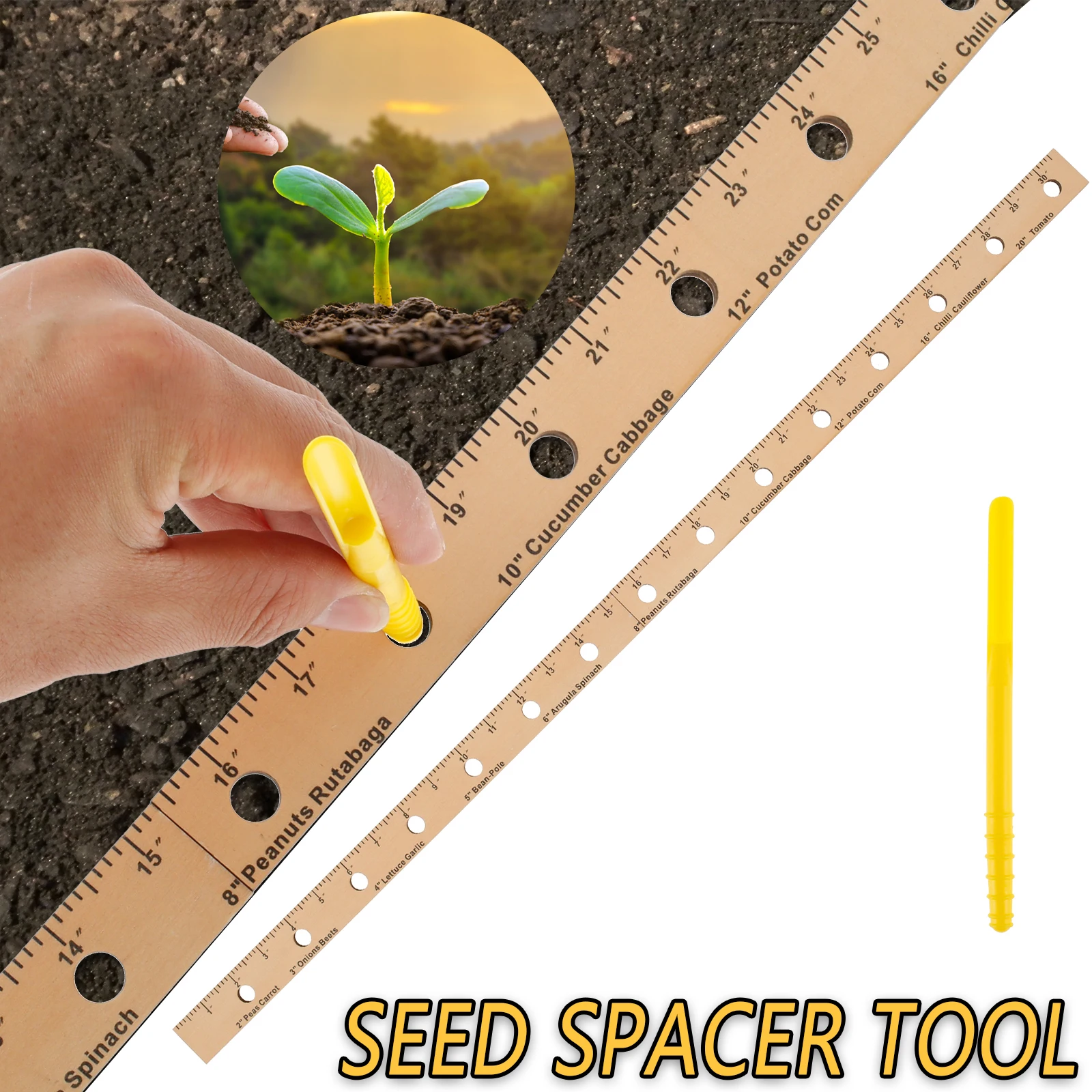 Garden-Seed-Ruler-and-Dibber-Wood-Seed-Spacing-Ruler-with-Holes ...