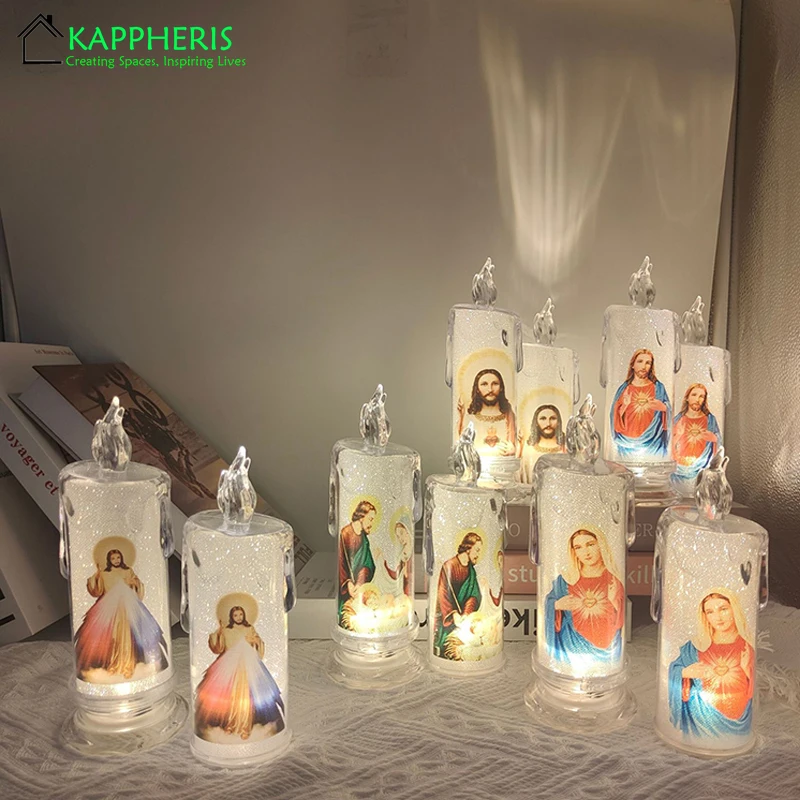 Catholic-Religious-LED-Candles-Jesus-Virgin-Mary-Pillar-Candle-Light ...