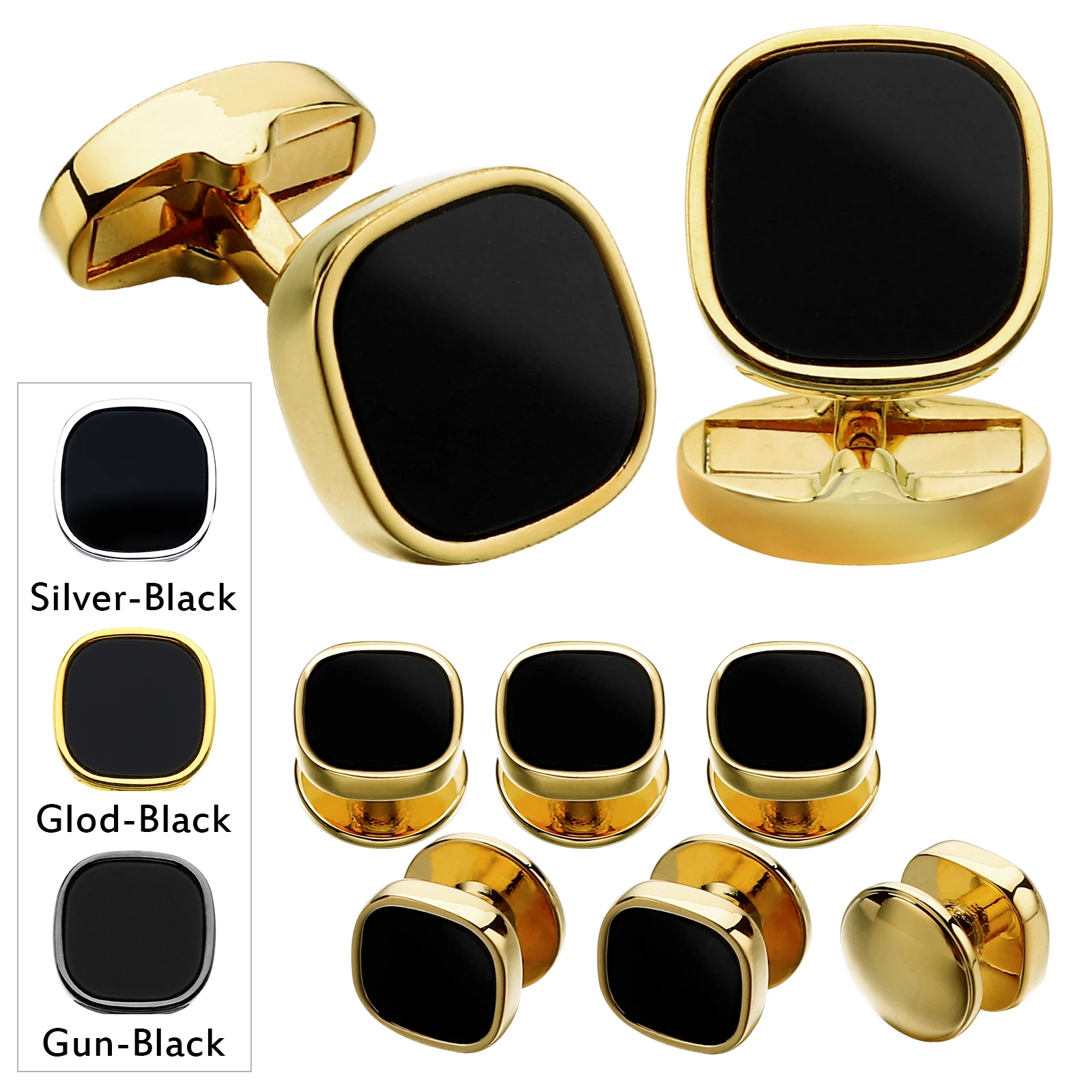 HAWSON-Cufflinks-and-Studs-for-Men-Fashion-Black-Stone-Cufflinks-and ...