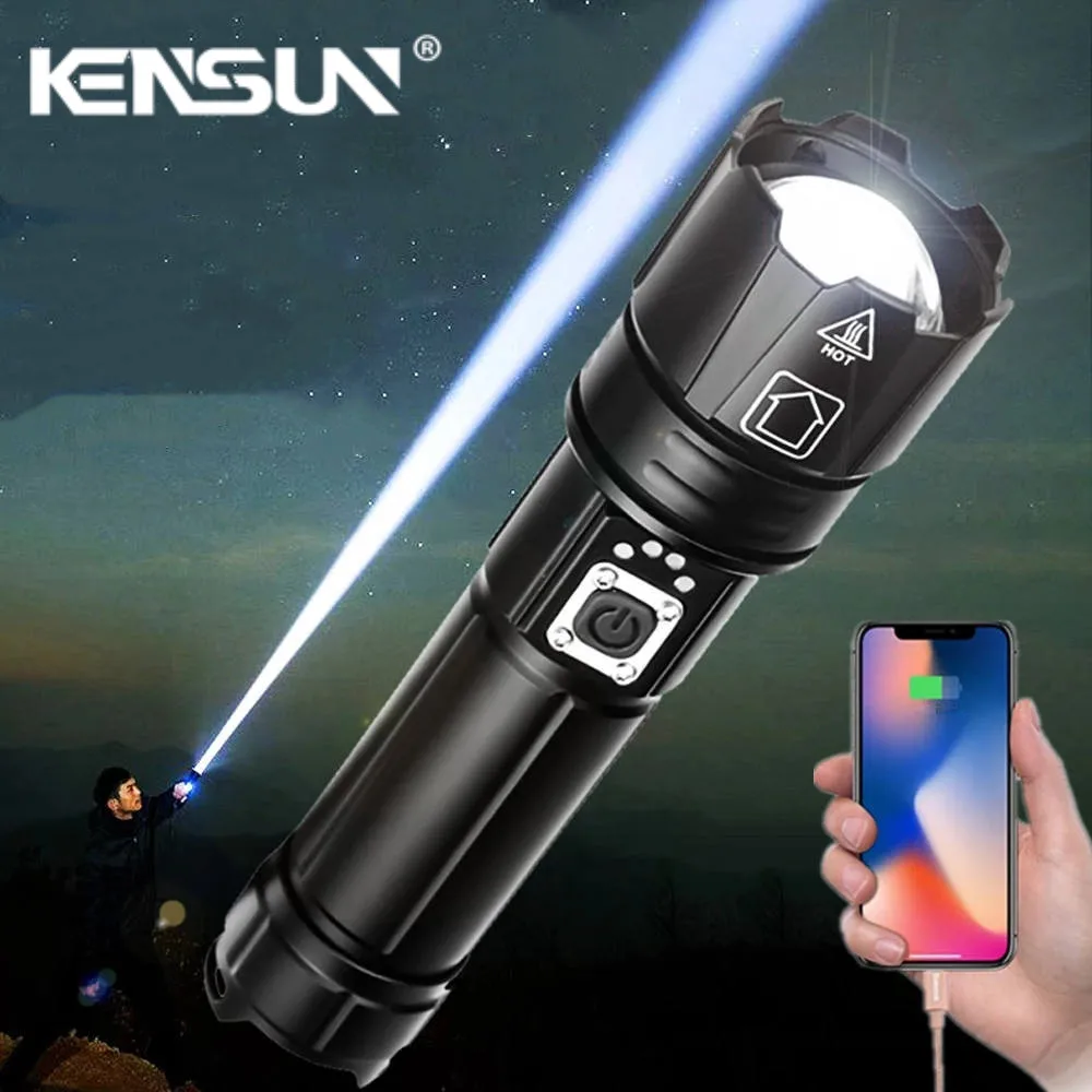Most Powerful LED Flashlight Rechargeable Torch Lighting 1500M Tactical ...