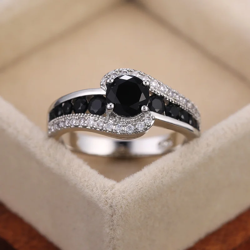 Black Stone Sterling Silver Ring | Rings Stone Black Commitment 925 ...