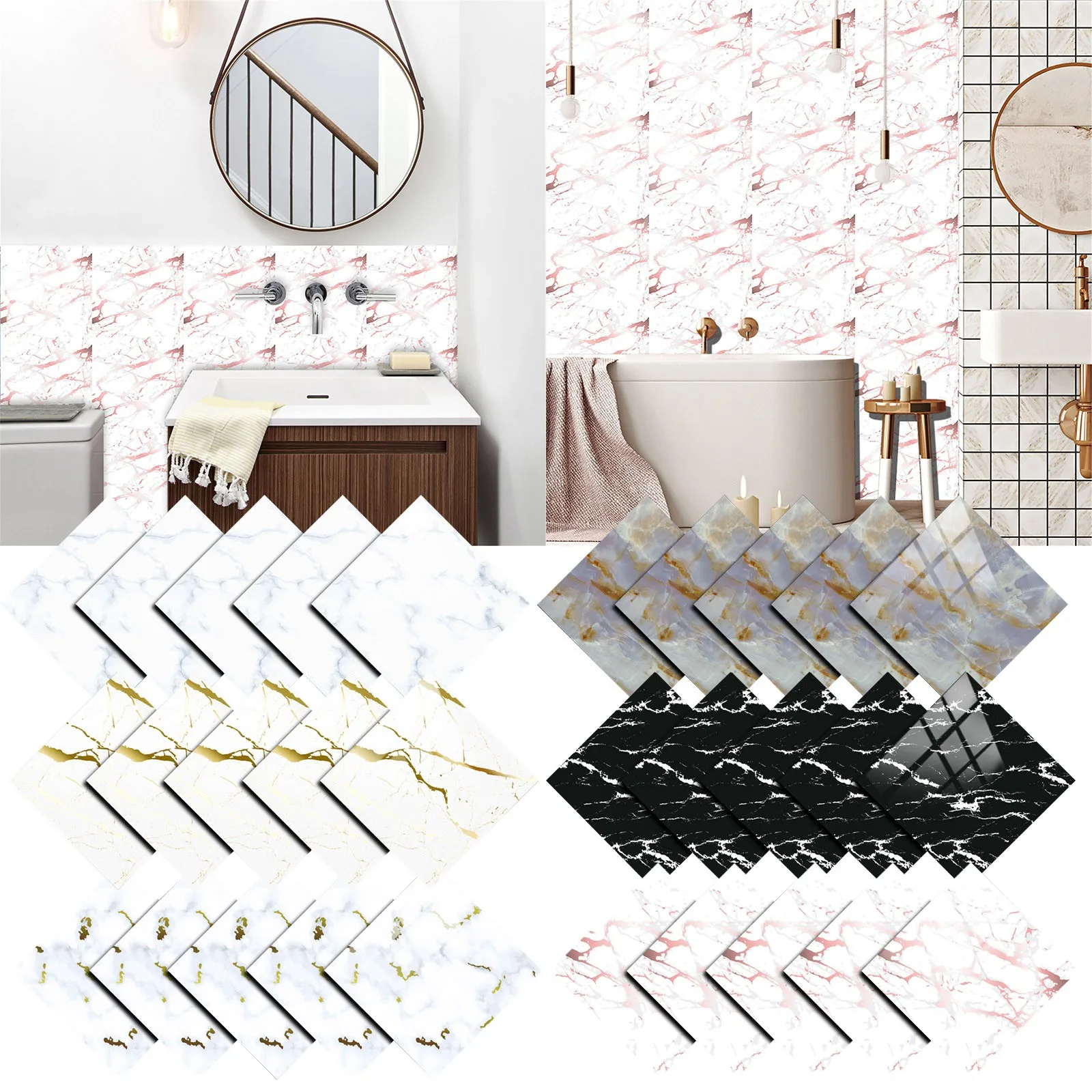 10-Pieces-Marble-Tile-Self-adhesive-Stickers-For-Wall-Floor-Bathroom ...