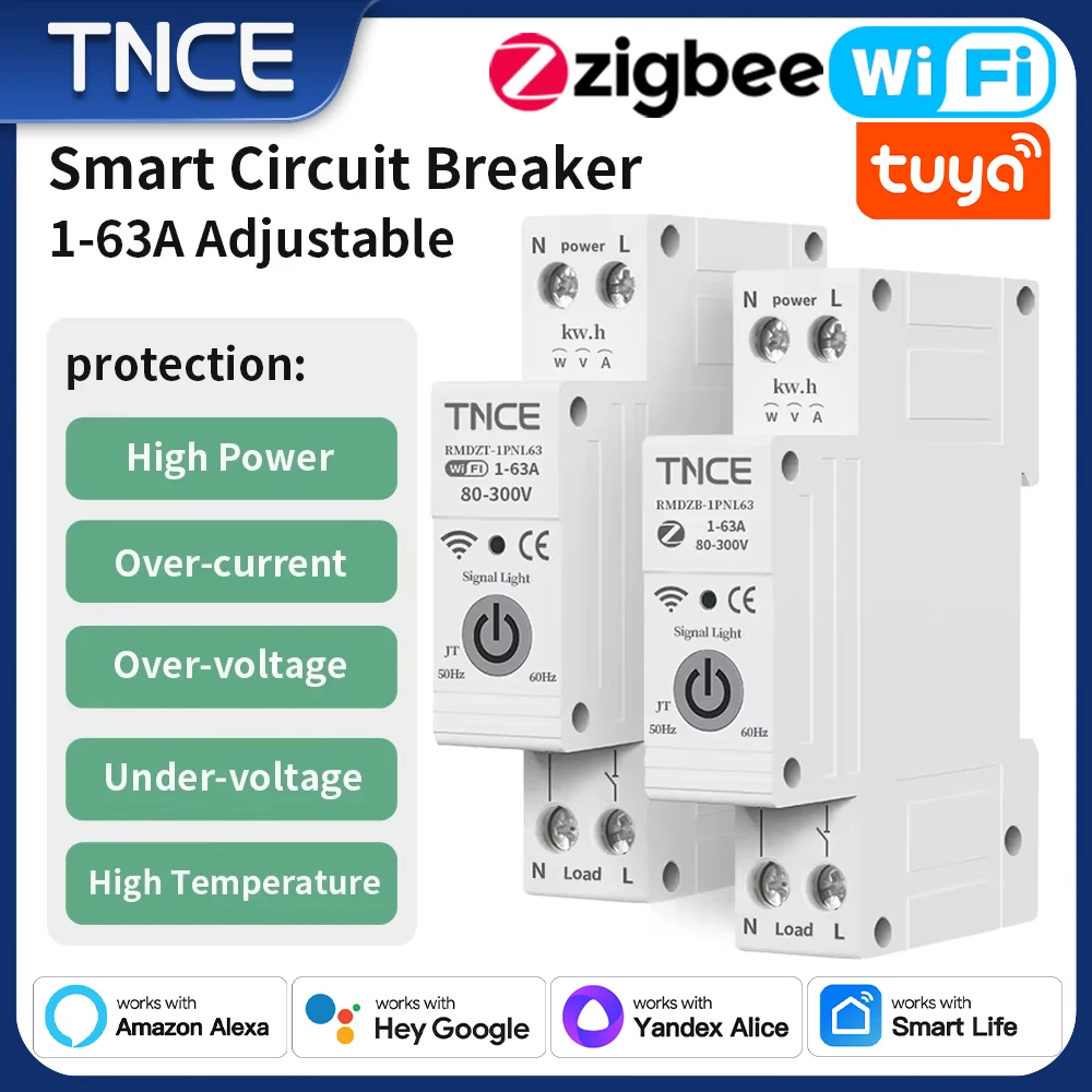 TNCE tuya Circuit Breaker 1P+N WIFI,1-63A adjustment MCB, smart Power ...