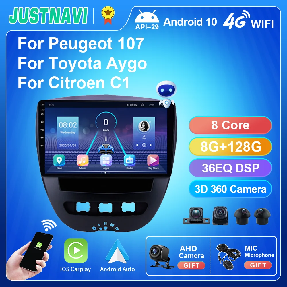 JUSTNAVI-reproductor multimedia QT5 para coche, Radio con Android 10,0, Carplay, WIFI, cámara ...