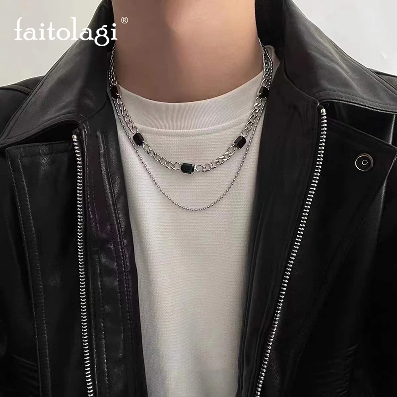 Collar Punk de cristal negro de doble capa para hombres y mujeres ...