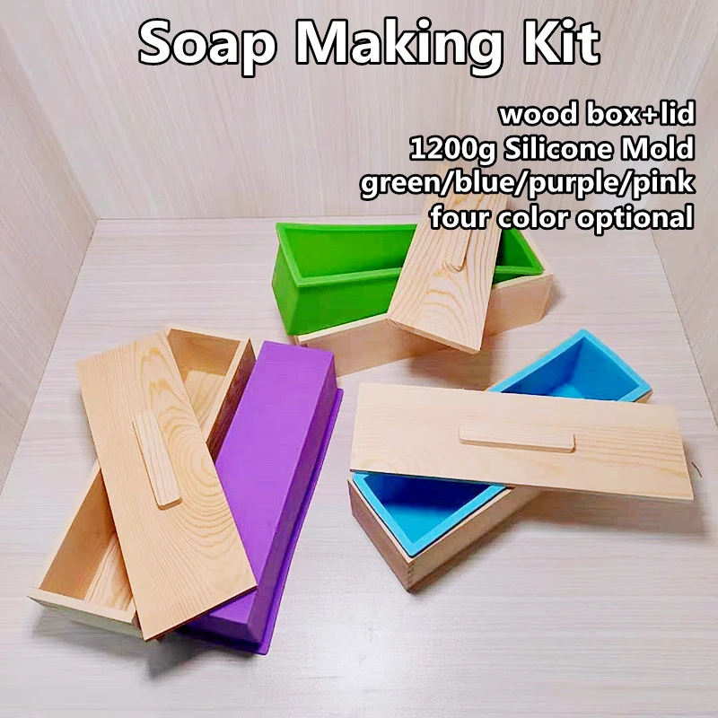 1200ml Rectangle Soap Making Silicone Mold Wood Box and Cover DIY Soap ...