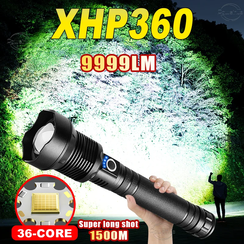 NEW-XHP360-LED-Powerful-Flashlights-9999LM-USB-Rechargeable-Flashlight ...