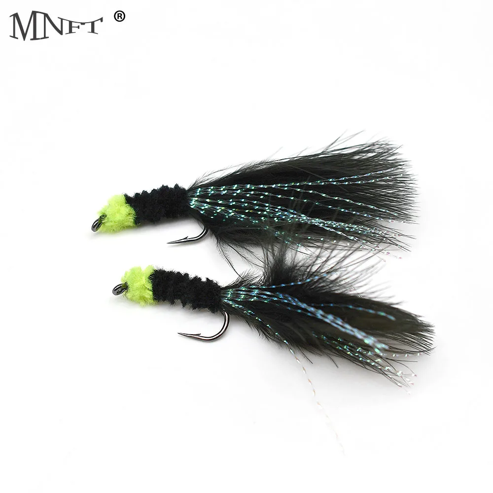 MNFT-6PCS-Black-Egg-Sucking-Leech-Fly-Yellow-Head-Marabou-with ...