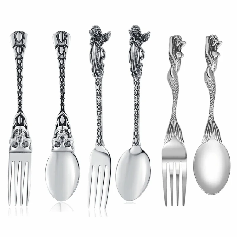 Creative Party Decor Fork and Spoon Set Skull Angel Mermaid Cutlery ...