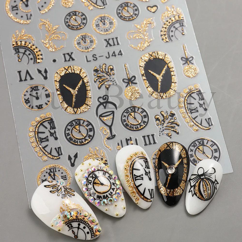 New-Year-Nail-Stickers-Countdown-Clock-Design-Champagne-Baubles-Shiny ...