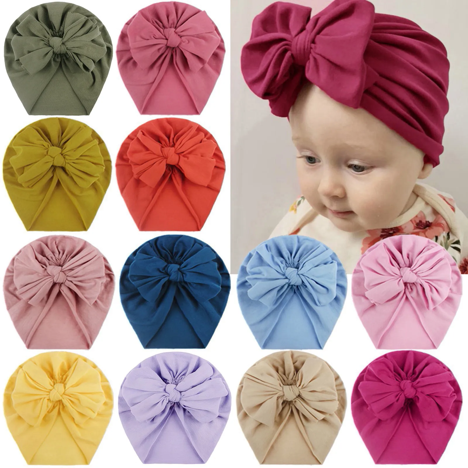 Hats-Sets-Headwear-Toddler-Girls-Bow-Boys-Hat-Solid-Kids-Knotted ...