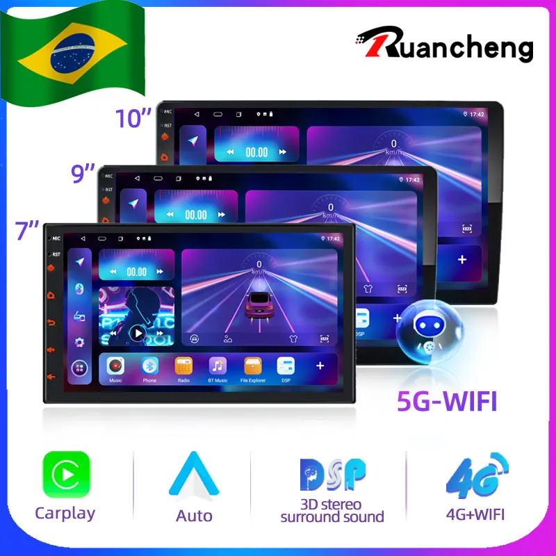 2 Din Android 7 9 10 13.1 Inch 2K Car Multimedia Video Player Universal ...