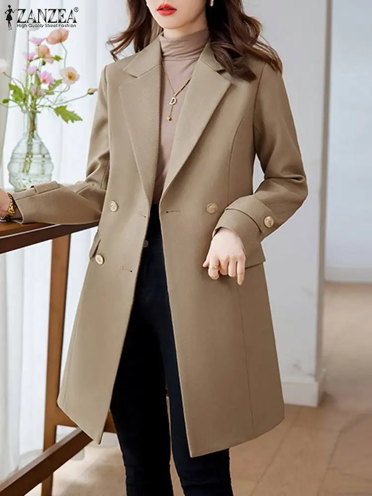 ZANZEA-Women-Elegant-Solid-Long-Coat-2024-Autumn-Lapel-Collar-Blazer-Fashion-Long-Sleeve-Jacket ...