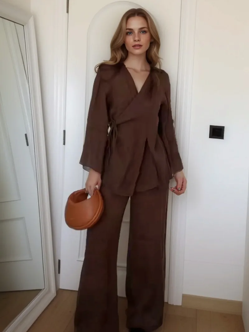 New-Vintage-Loose-Women-Suits-Long-Sleeve-V-Neck-Linen-Kimono-Cross ...