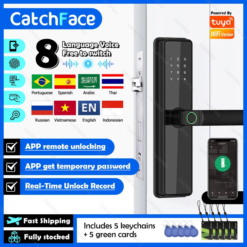 TUYA Wifi Electronic Smart Door Lock Fingerprint Biometric Code FRID Card Front Sturdy Door ...