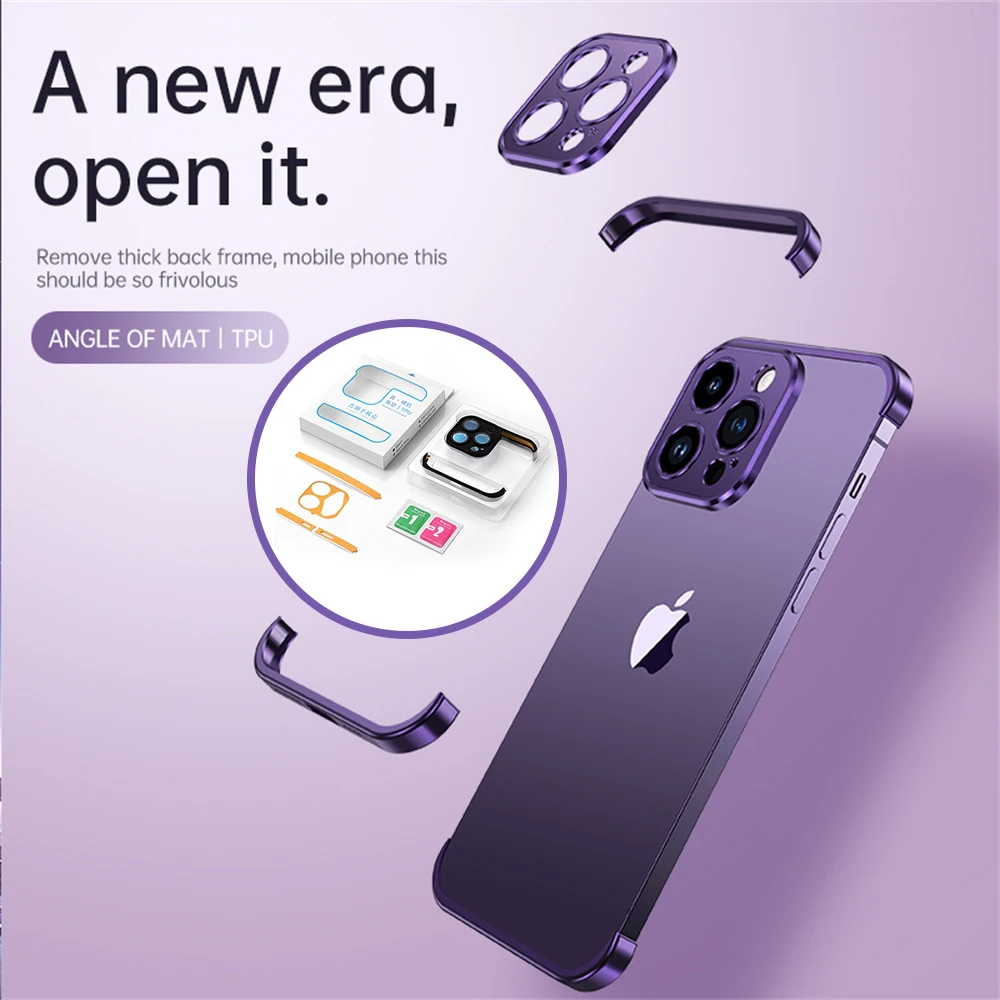 Luxury Lens Protector Metal Corner Pad Case For iPhone 15 Plus 12 13 14 ...