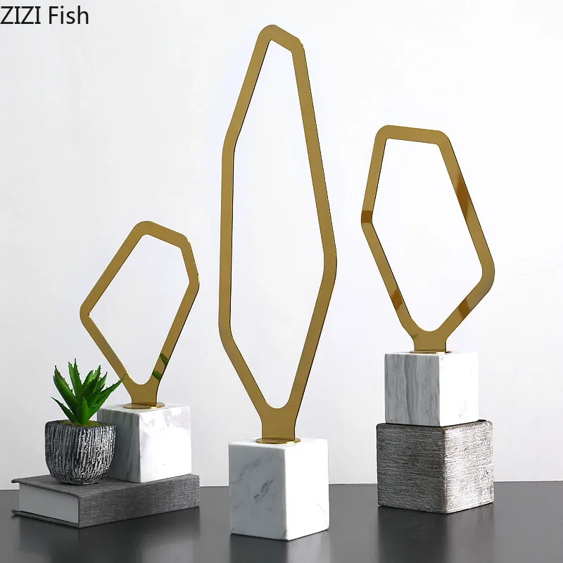 Creative-Metal-Polygon-Geometry-Statue-Marble-Base-Ornaments-Desk ...