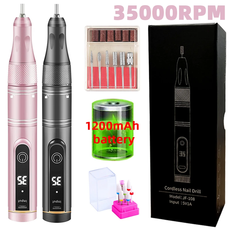 35000RPM Cordless Nail Drill Machine For Gel Polish Electric Nail ...