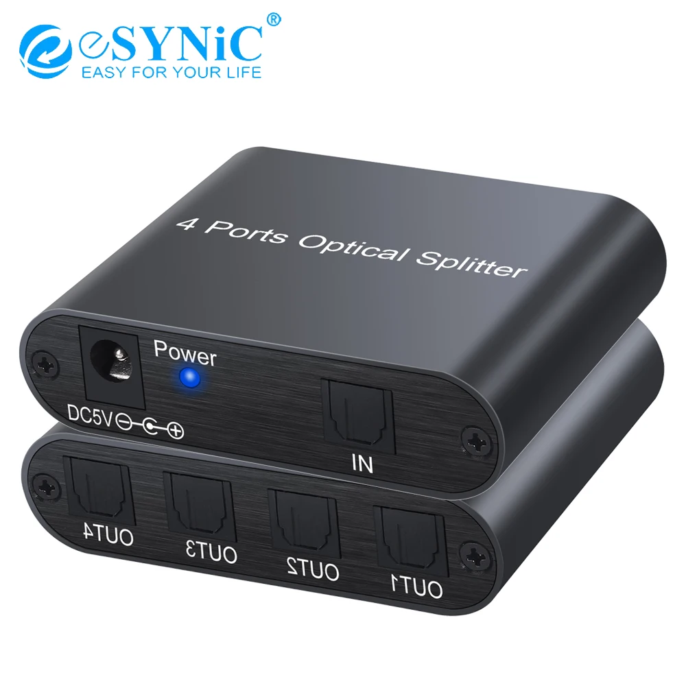 eSYNiC-4Ports-Digital-Optical-Splitter-1-In-4-Out-Aluminum-Alloy-SPDIF ...
