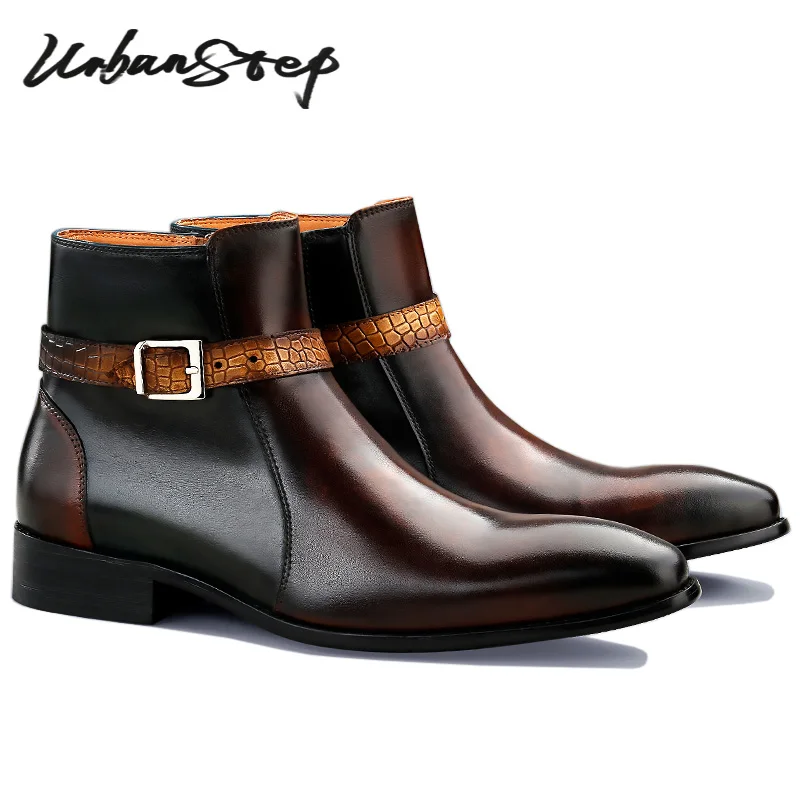 Botas de marca de lujo para hombre, botines con cremallera alta, correa ...